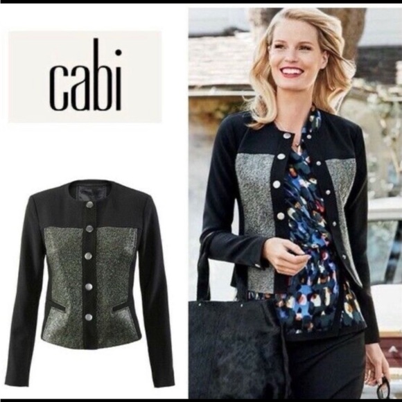 CAbi | Jackets & Coats | Cabi 336 Media Jacket Black Green Silver ...